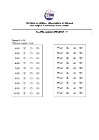 Ruang jawapan 20 soalan | DOCX