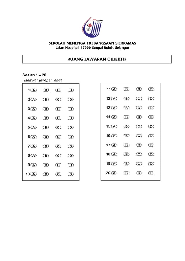 Ruang jawapan 20 soalan | DOCX