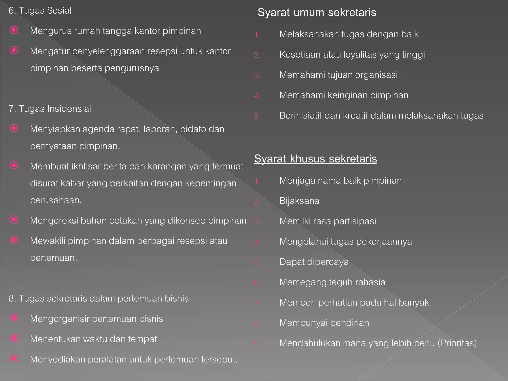 Ruang lingkup tugas sekretaris | PPTX