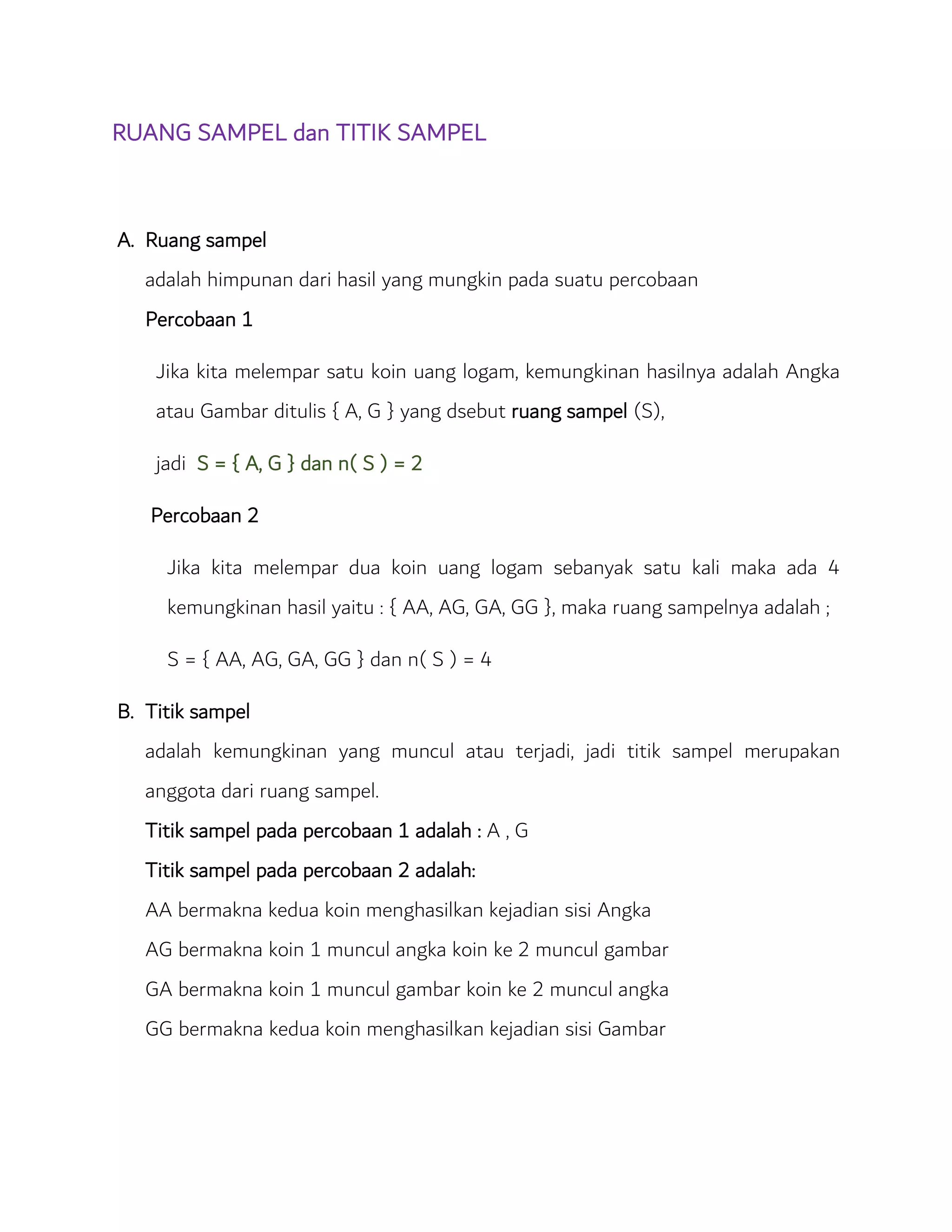Ruang sampel dan titik sampel plus contoh soal | PDF