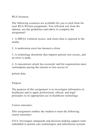 RUA ScenarioThe following scenarios are available for you to pic.docx ...