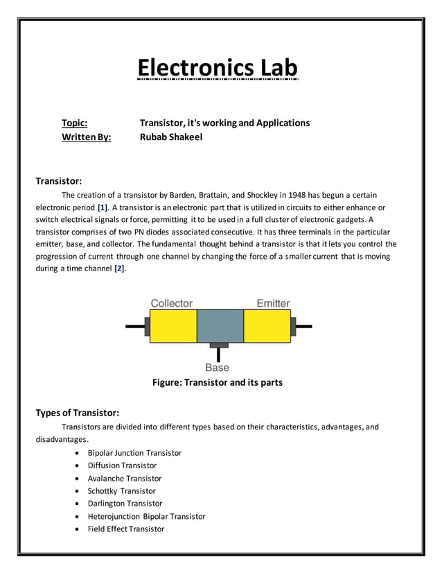 Transistor, its working and Applications | DOCX