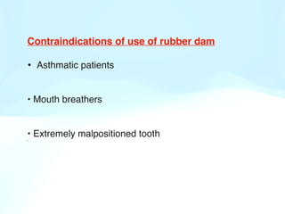 rubber dam application parts components and importance | PDF