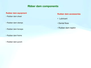 rubber dam application parts components and importance | PDF