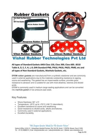 Rubber gasket catalogue PDF