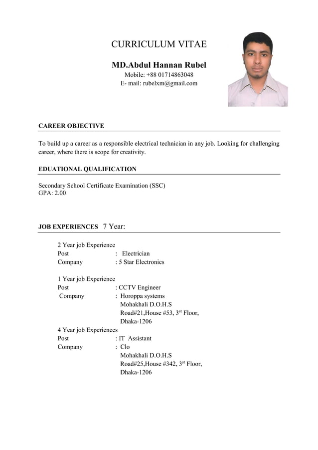 Abdul Hannan Rubel New CV | PDF