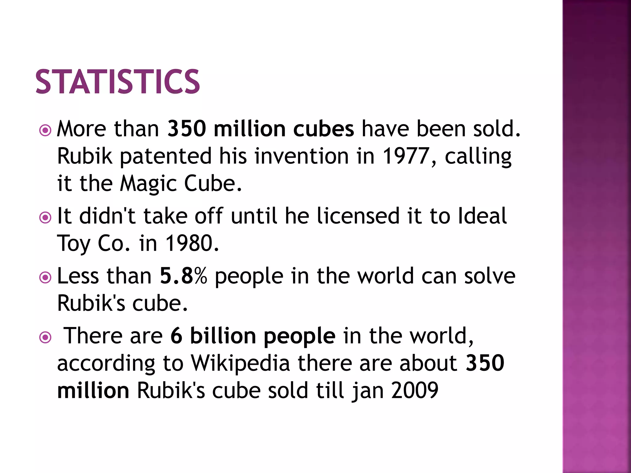 About Rubik’s cube and how it was developed with its statistics | PPT