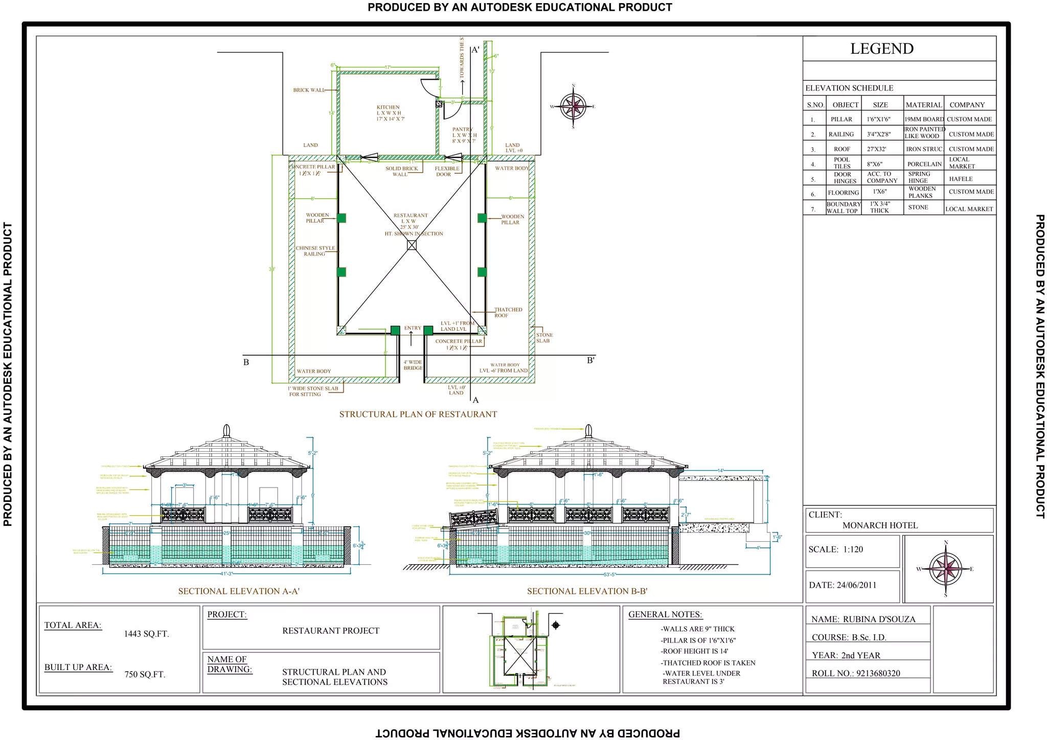Rubina restaurant main plan and elevation | PDF