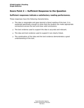 STAAR EOC Short Answer Single Selection Rubric from TEA | PDF