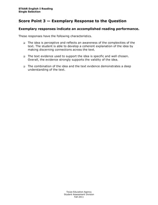 STAAR EOC Short Answer Single Selection Rubric from TEA | PDF