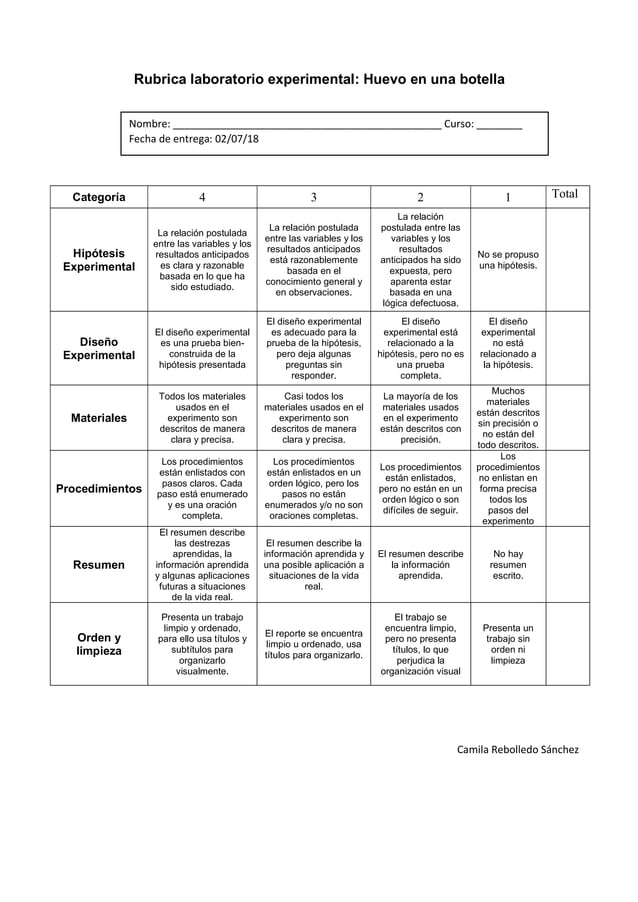 Rubrica de evaluación trabajo de ciencias | PDF