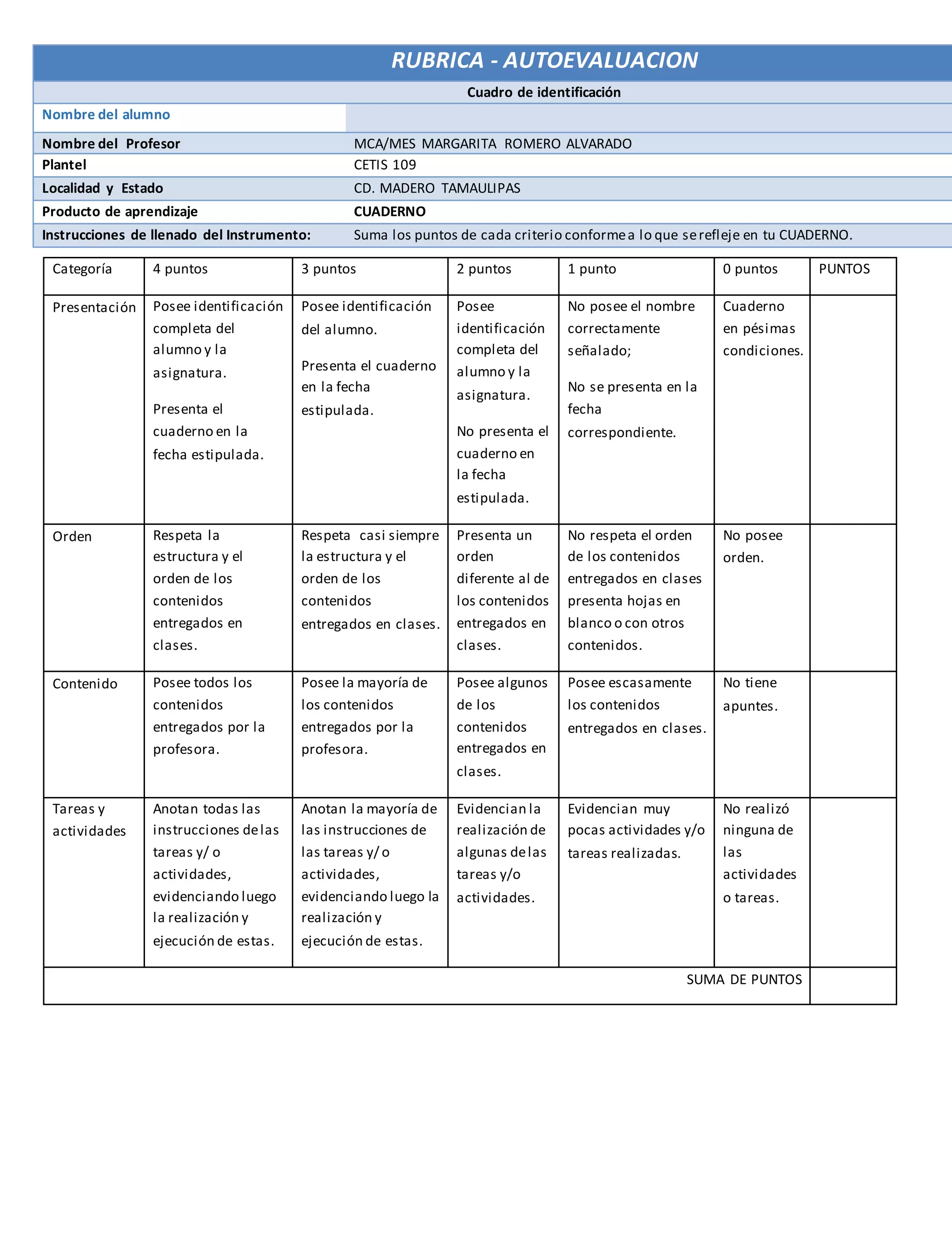Rubrica cuaderno | PDF