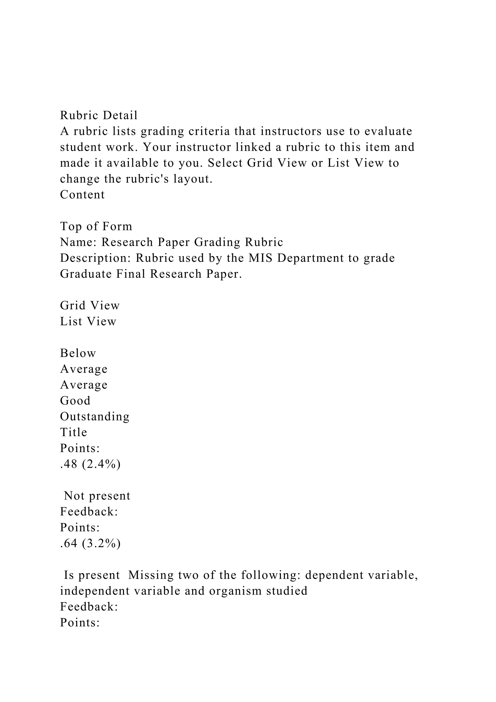 Rubric Detail A rubric lists grading criteria that instructors.docx