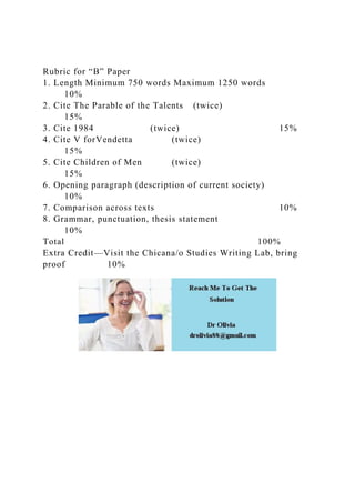 Rubric for B” Paper1. Length Minimum 750 words Maximum 1250 wor.docx ...