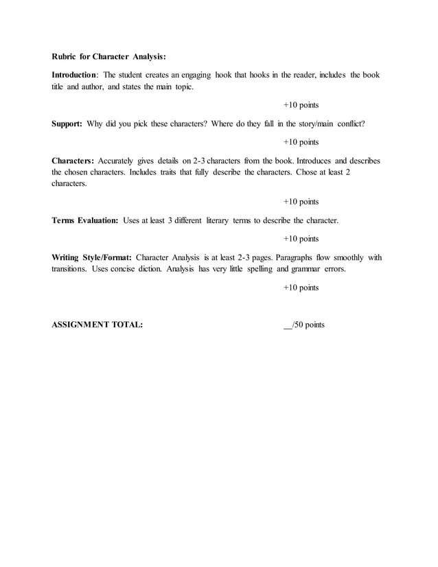 Rubric for character analysis | PDF