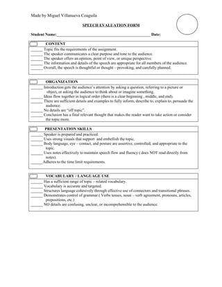 Rubric for class observation | DOC