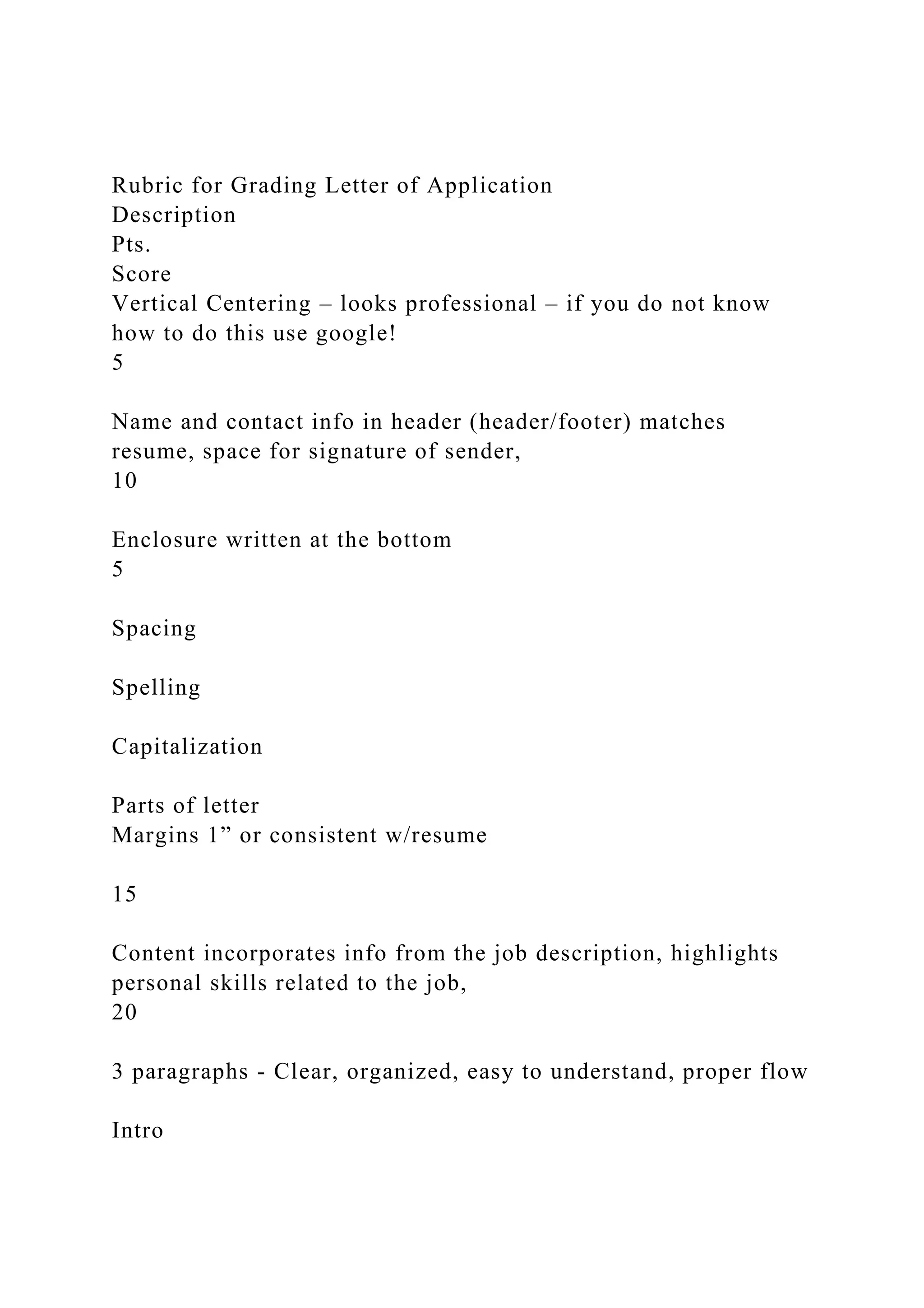 Rubric for Grading Letter of ApplicationDescriptionPts.Score.docx