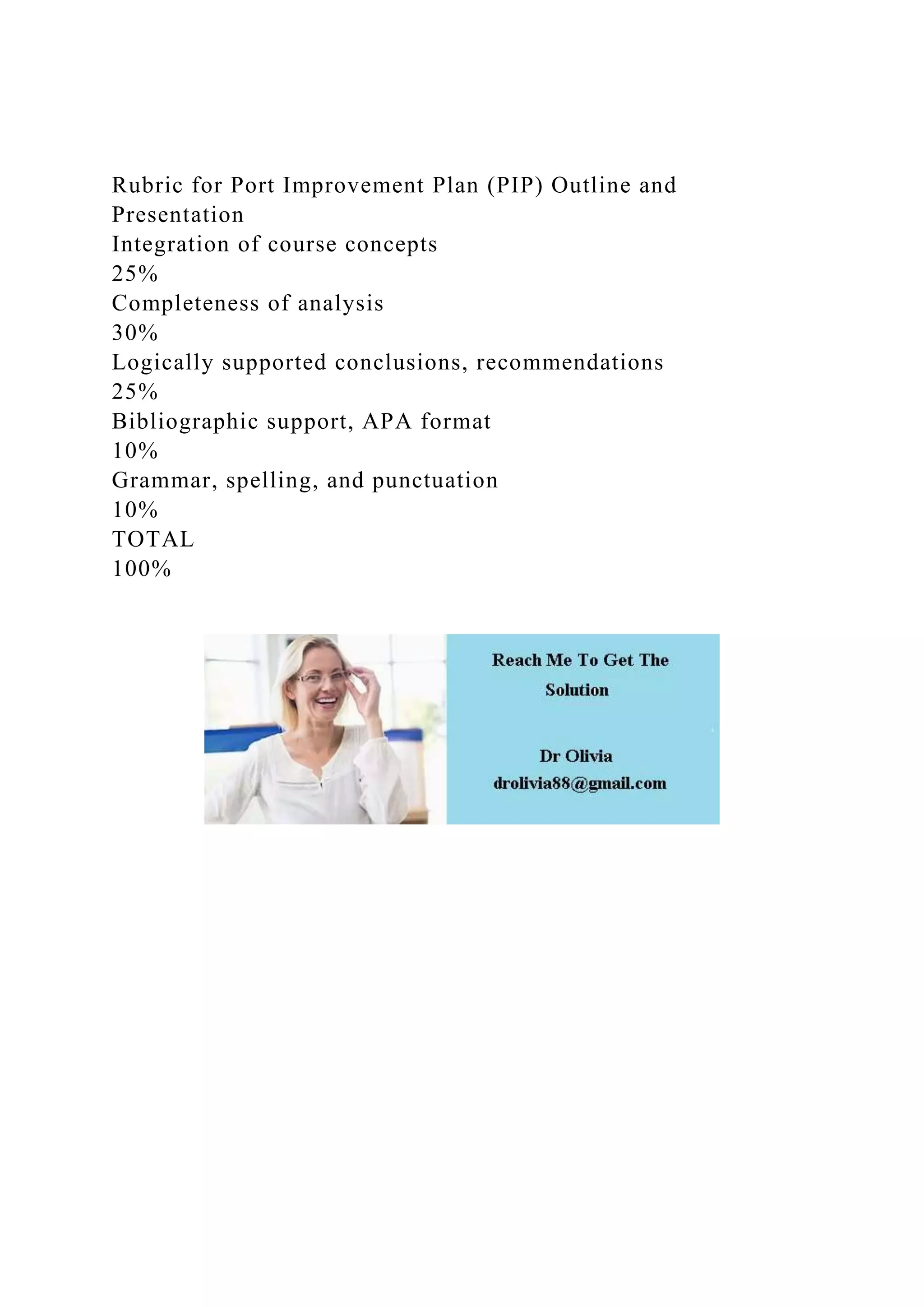 Rubric for Port Improvement Plan (PIP) Outline and PresentationI.docx