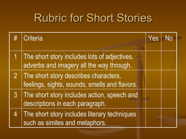 Rubric for short stories | PPS | Books and Literature