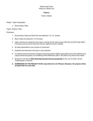 Rubric on video presentation project | DOC