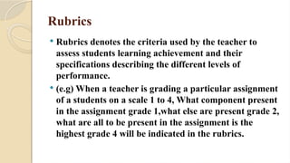 RUBRICS. Assessment for learning (subject) | PPTX