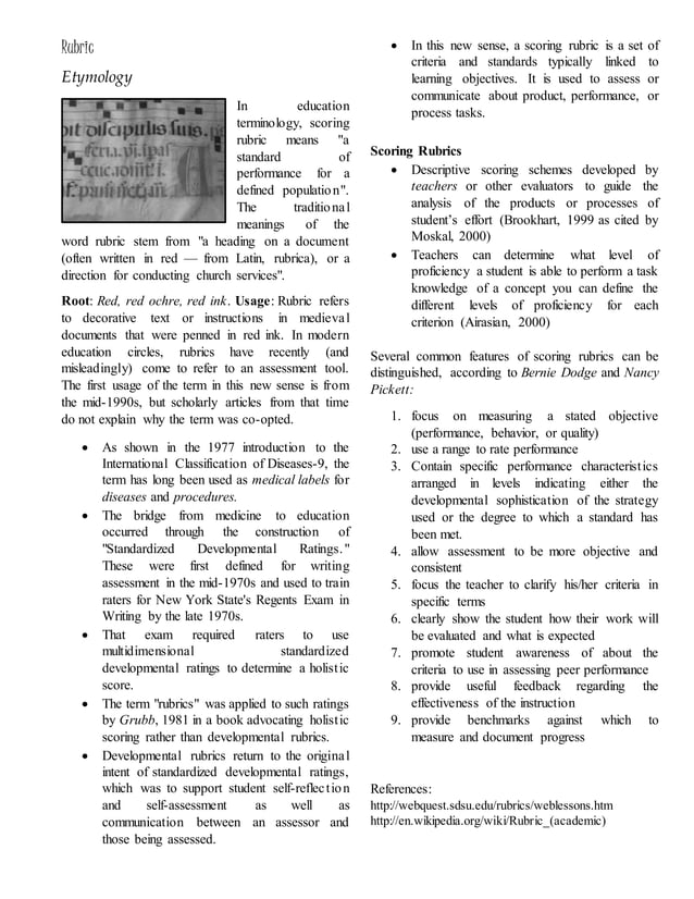 History of Rubrics | DOCX | Educational Assessment | Education