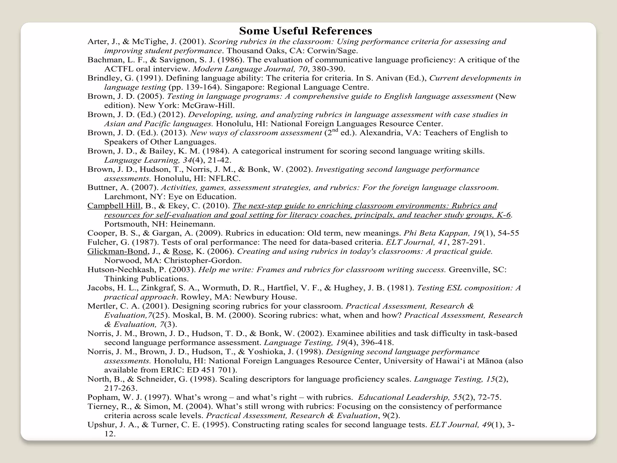 Developing Rubrics for Language Assessment with Dr. JD Brown | PDF