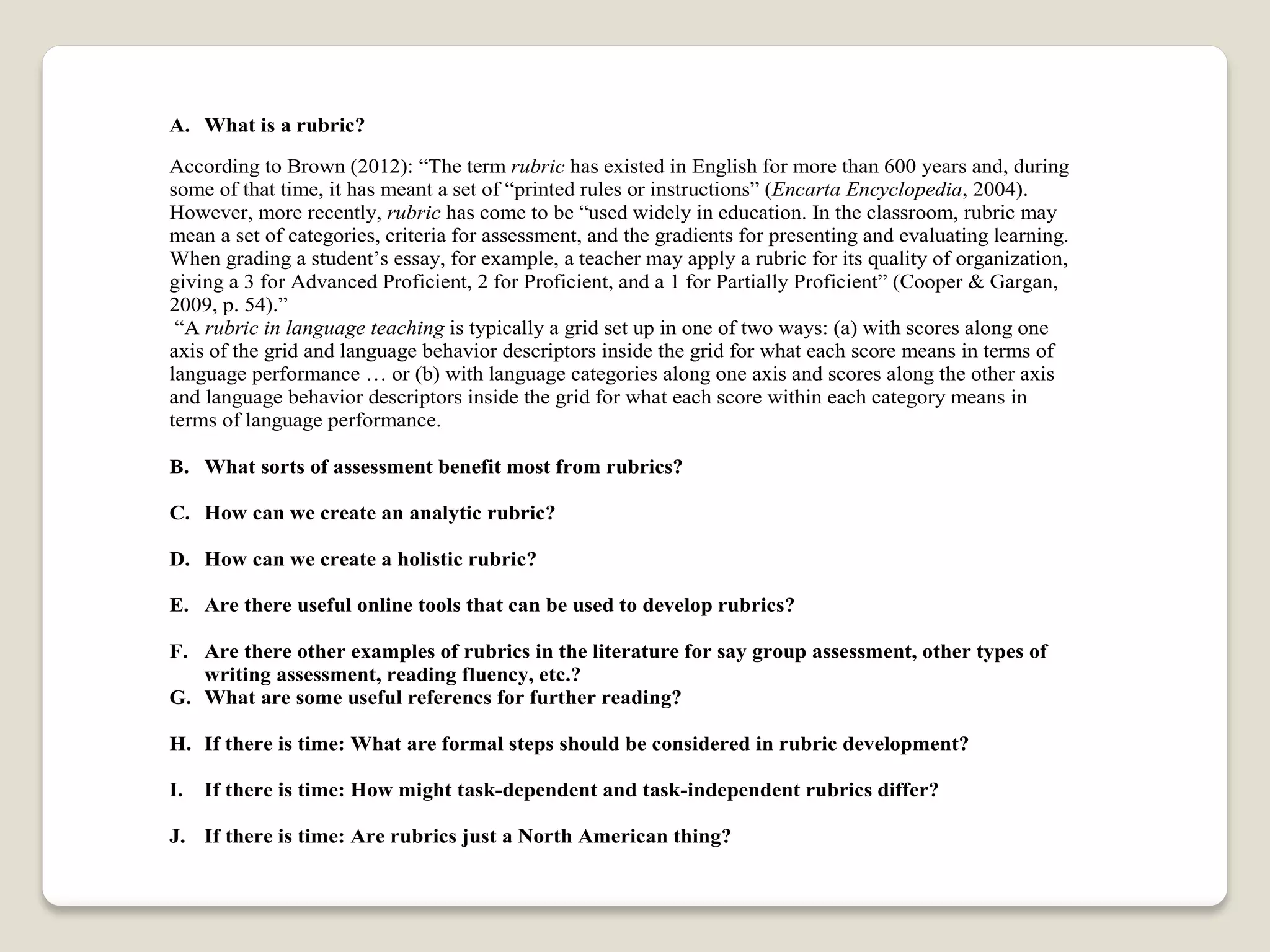 Developing Rubrics for Language Assessment with Dr. JD Brown | PDF