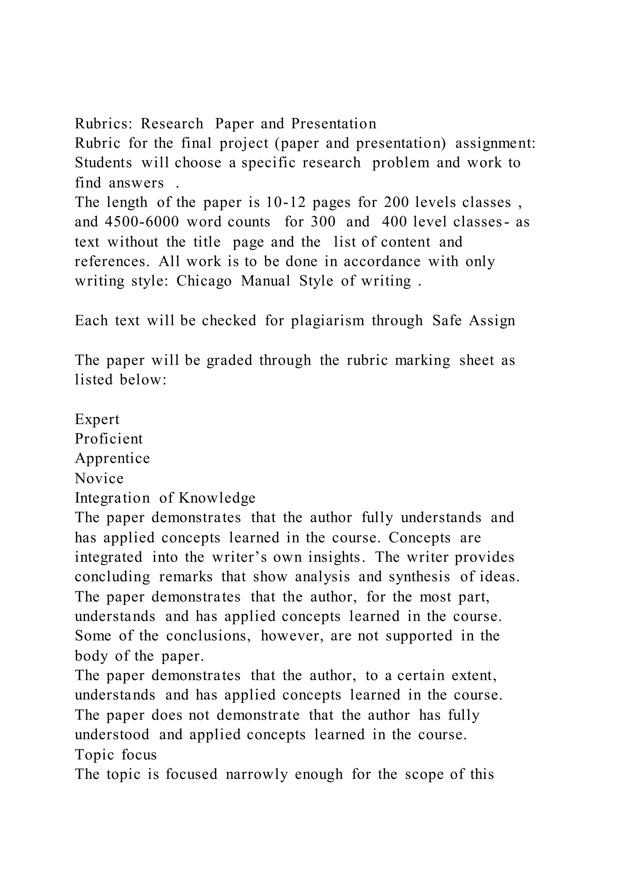Rubrics research paper and presentation rubric for the final p | DOCX