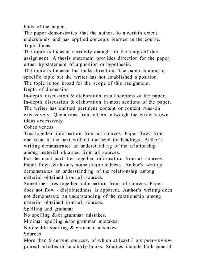 Rubrics research paper and presentation rubric for the final p | PDF