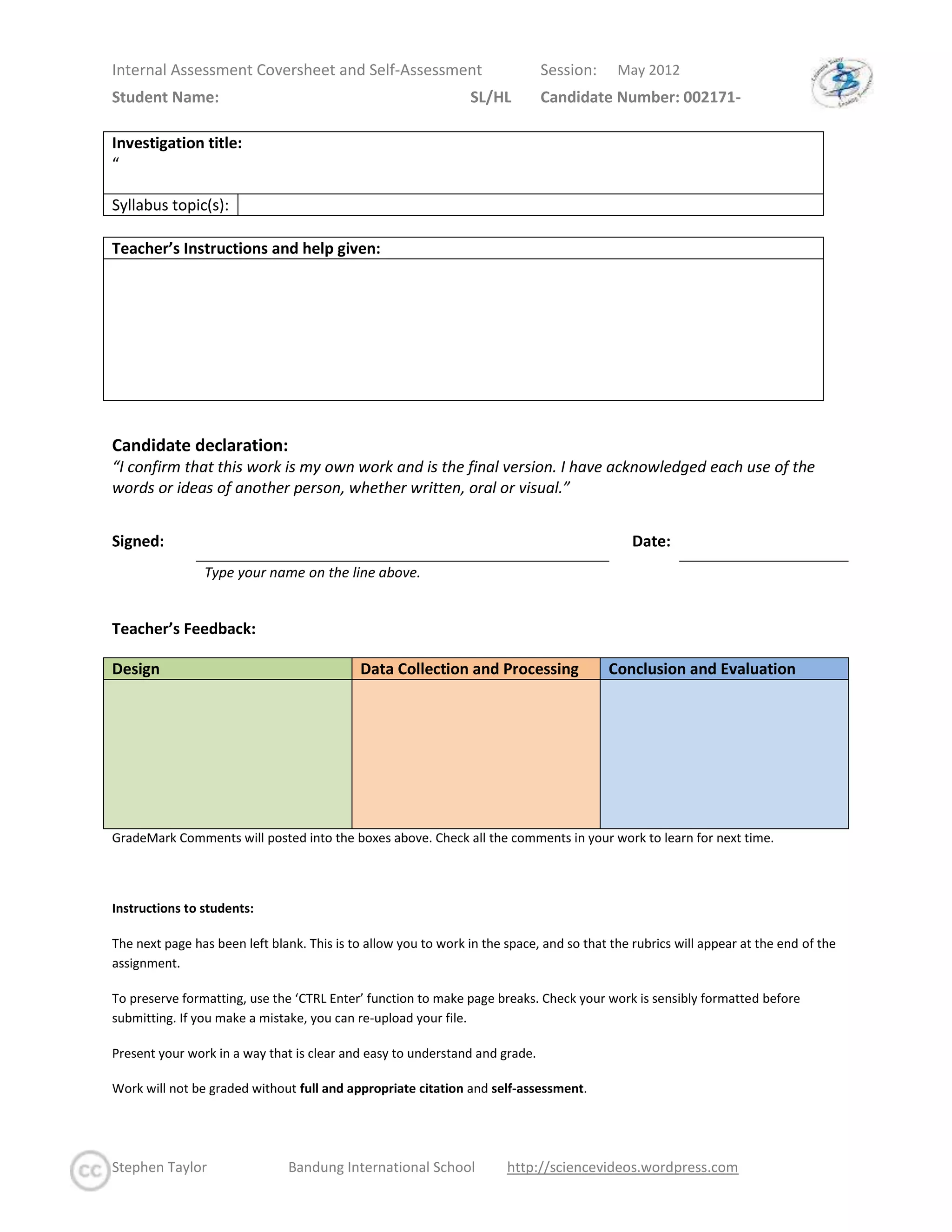 Rubrics & Self Assessments Online Submission | DOTX