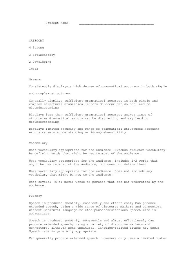 Rubric student's oral presentation