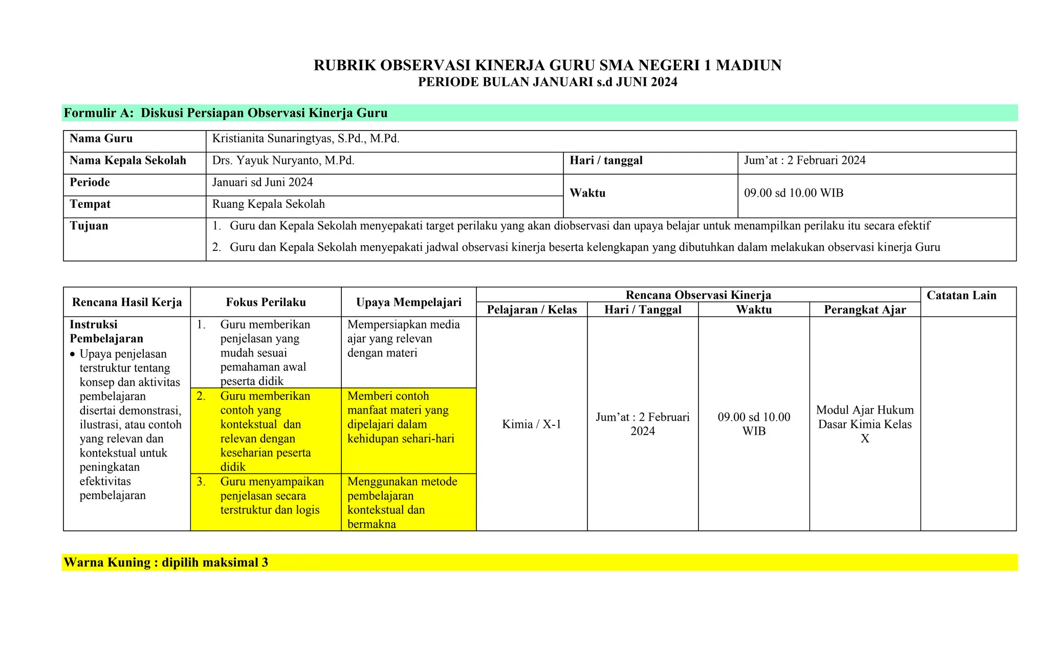 RUBRIK OBSERVASI KINERJA GURU. dalam proses kegiatan belajar mengajarpdf | PPT