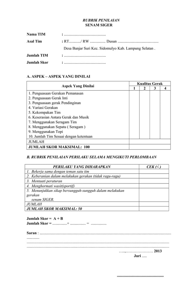 Rubrik penilaian senam