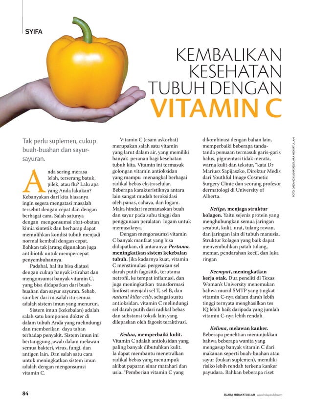 RUBRIK SYIFA MAJALAH HIDAYATULLAH - Kembalikan Kesehatan Tubuh dengan Vitamin C | PDF