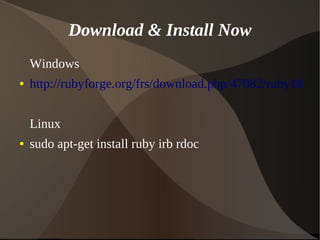 Introduction to Ruby | PDF | Programming Languages | Computing