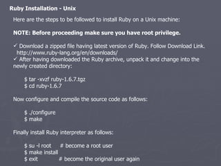 Ruby Installation | PPT | Programming Languages | Computing