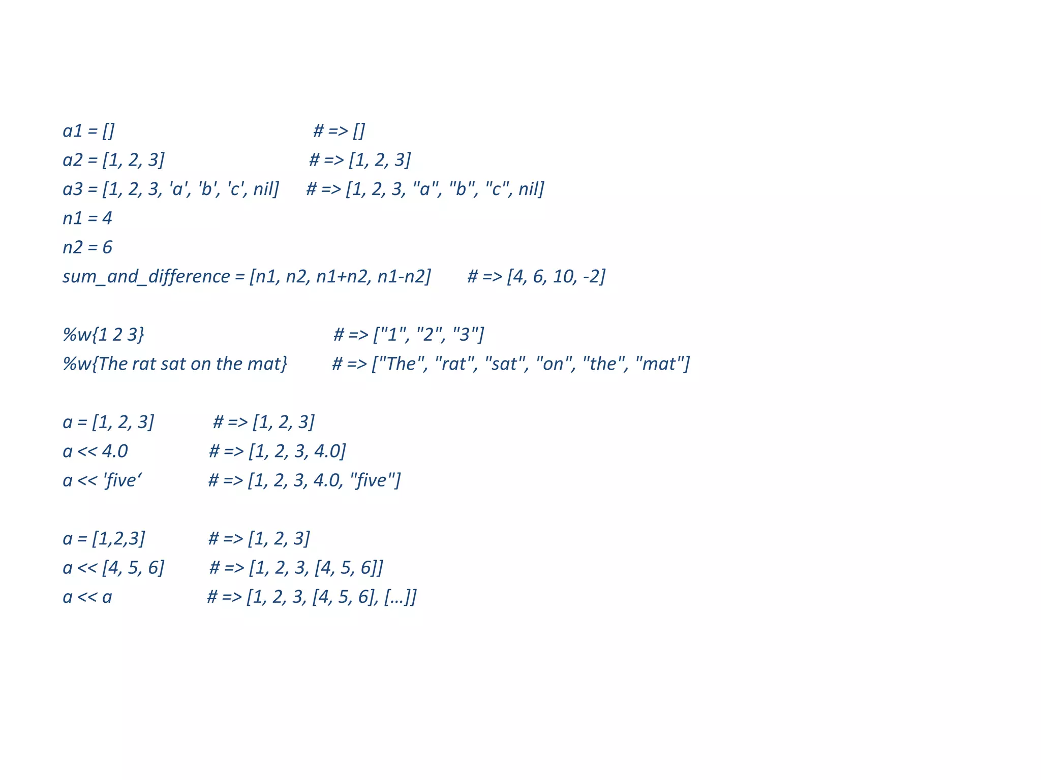 Ruby's Arrays and Hashes with examples | PPT