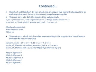 Ruby's Arrays and Hashes with examples | PPTX | Programming Languages | Computing