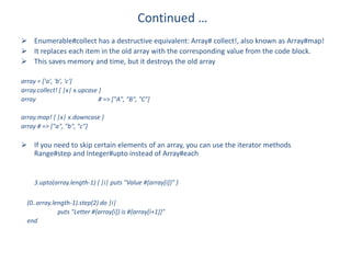 Ruby's Arrays and Hashes with examples | PPT