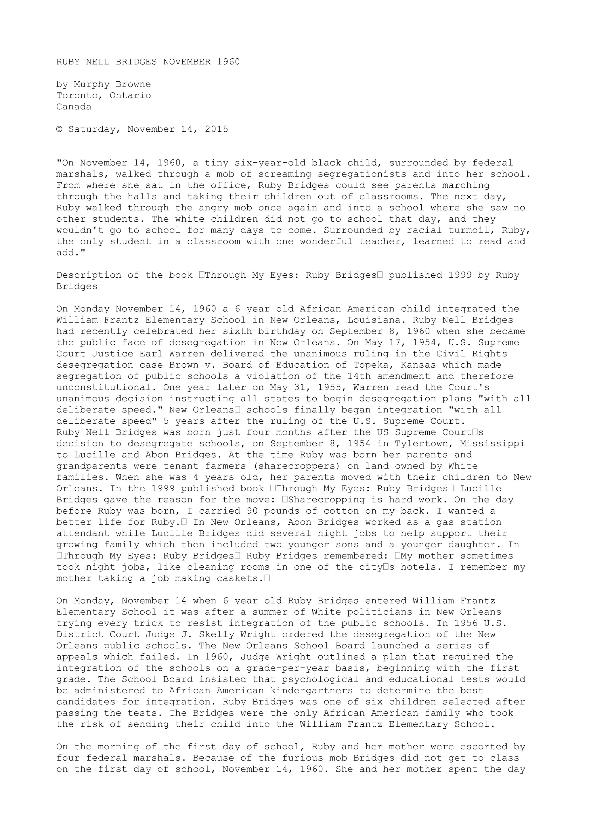 RUBY NELL BRIDGES 1960 | TXT