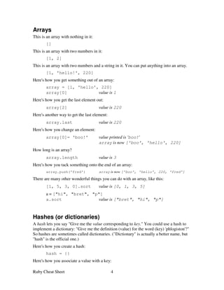 Ruby cheat sheet | PDF