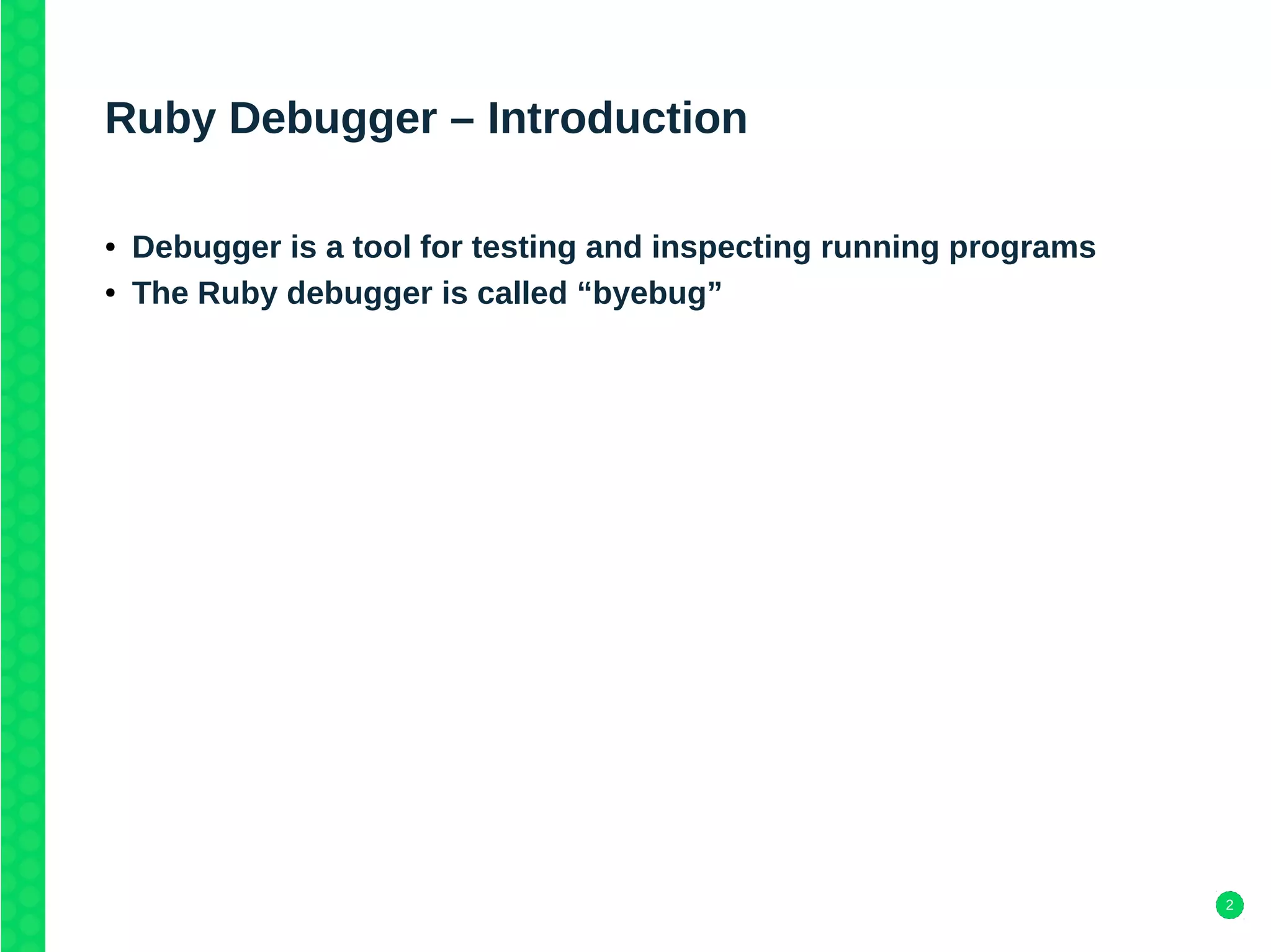 Integrating The Ruby Debugger Into Yast Ppt