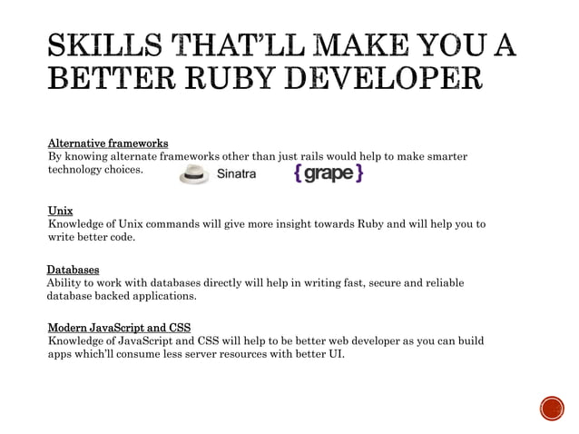 Ruby developers | PPTX | Programming Languages | Computing