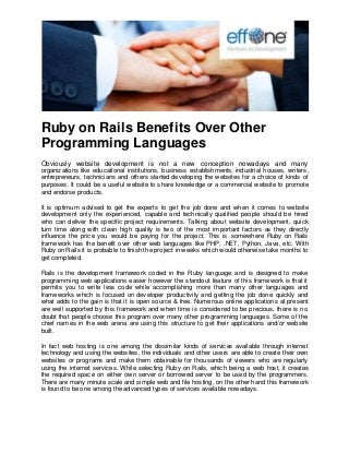 Ruby On Rails Benefits Over Other Programming Languages