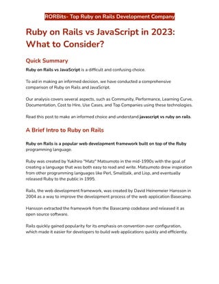 Ruby on Rails vs JavaScript in 2023 What to Consider | PDF