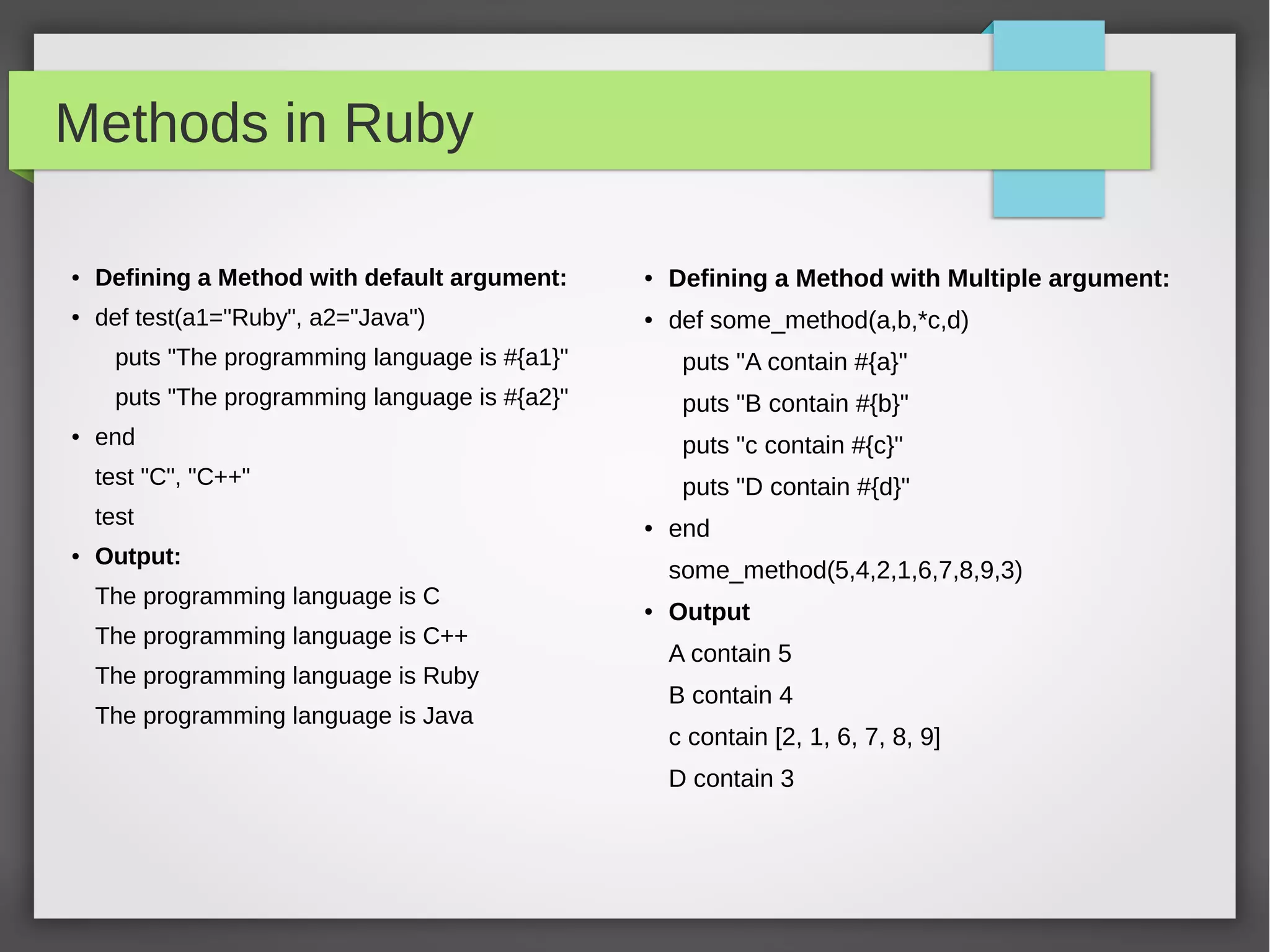 Ruby Basics by Rafiq | ODP | Programming Languages | Computing
