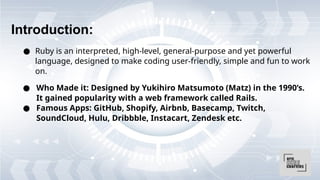 Introduction of Ruby language in 100 seconds | PPT