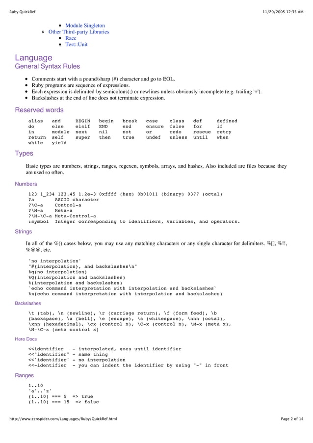 Ruby quick ref | PDF