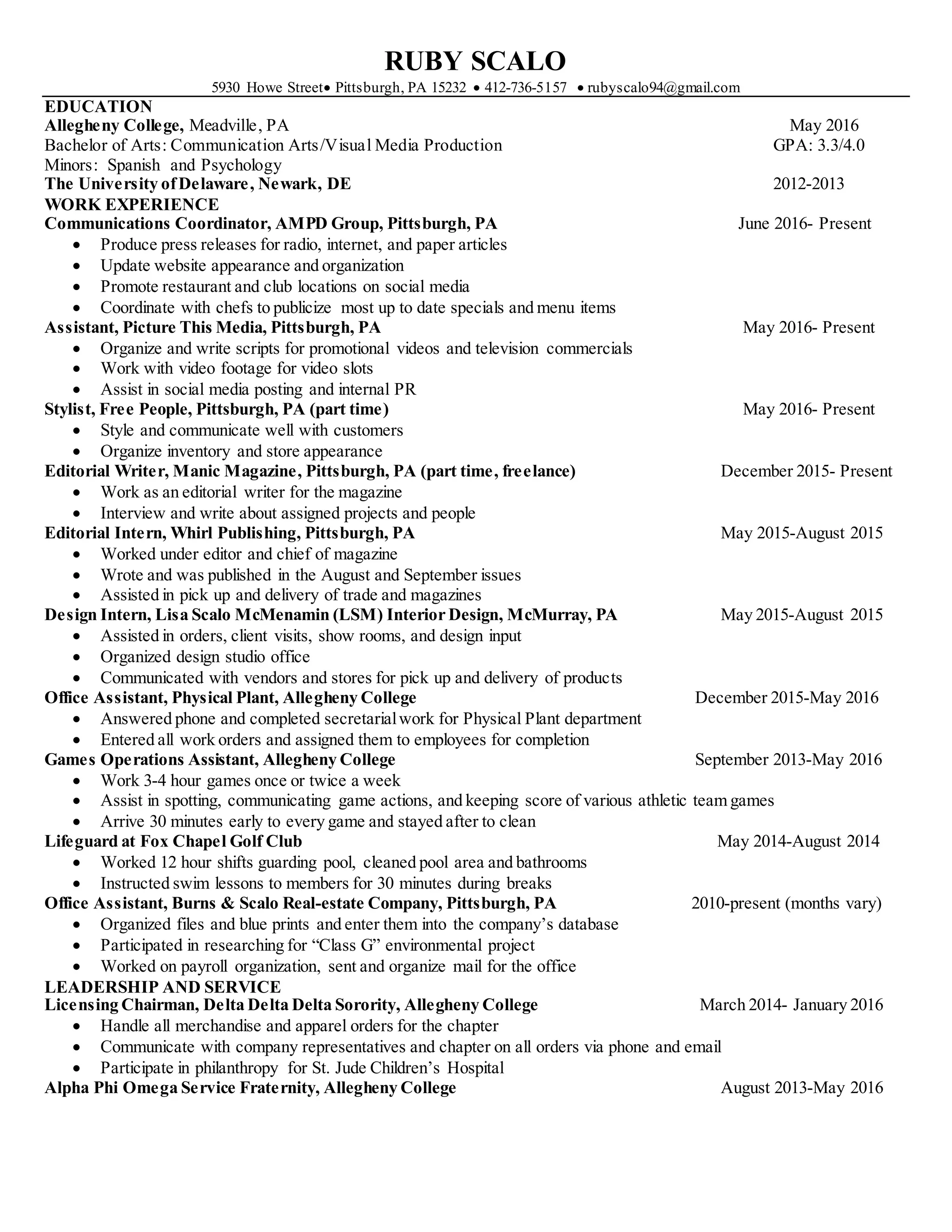 Ruby Scalo resume | DOCX | Graduation | Personal Celebrations & Life Events